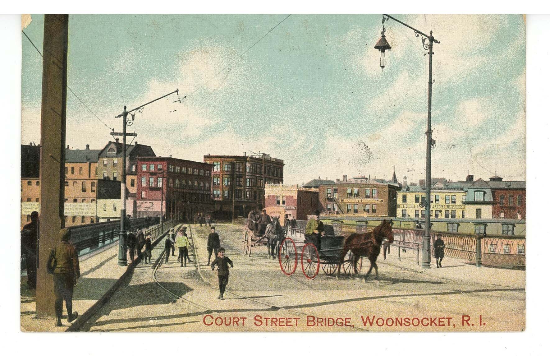 RI - Woonsocket. Court Street Bridge Street Scene ca 1908 | United ...