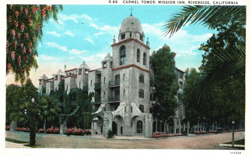 Vintage Postcard 1920's Carmel Tower Mission Inn Riverside California ...
