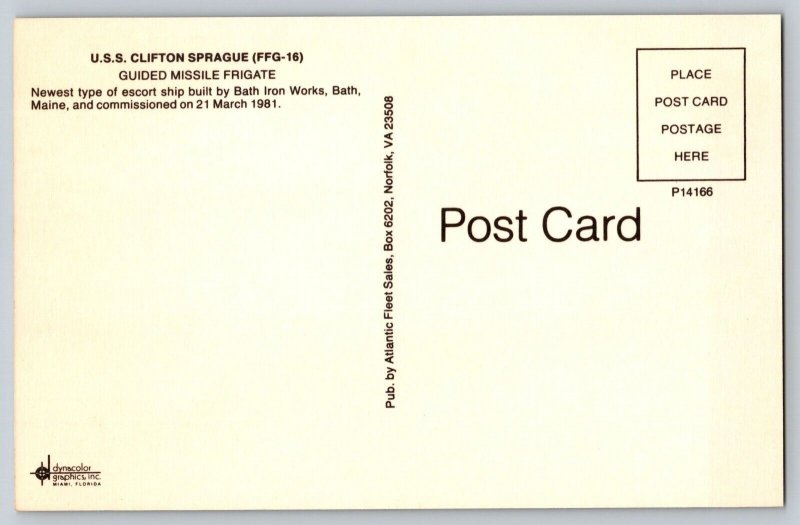 Postcard US Navy Ship - USS Clifton Sprague (FFG-16) - Guided Missile ...