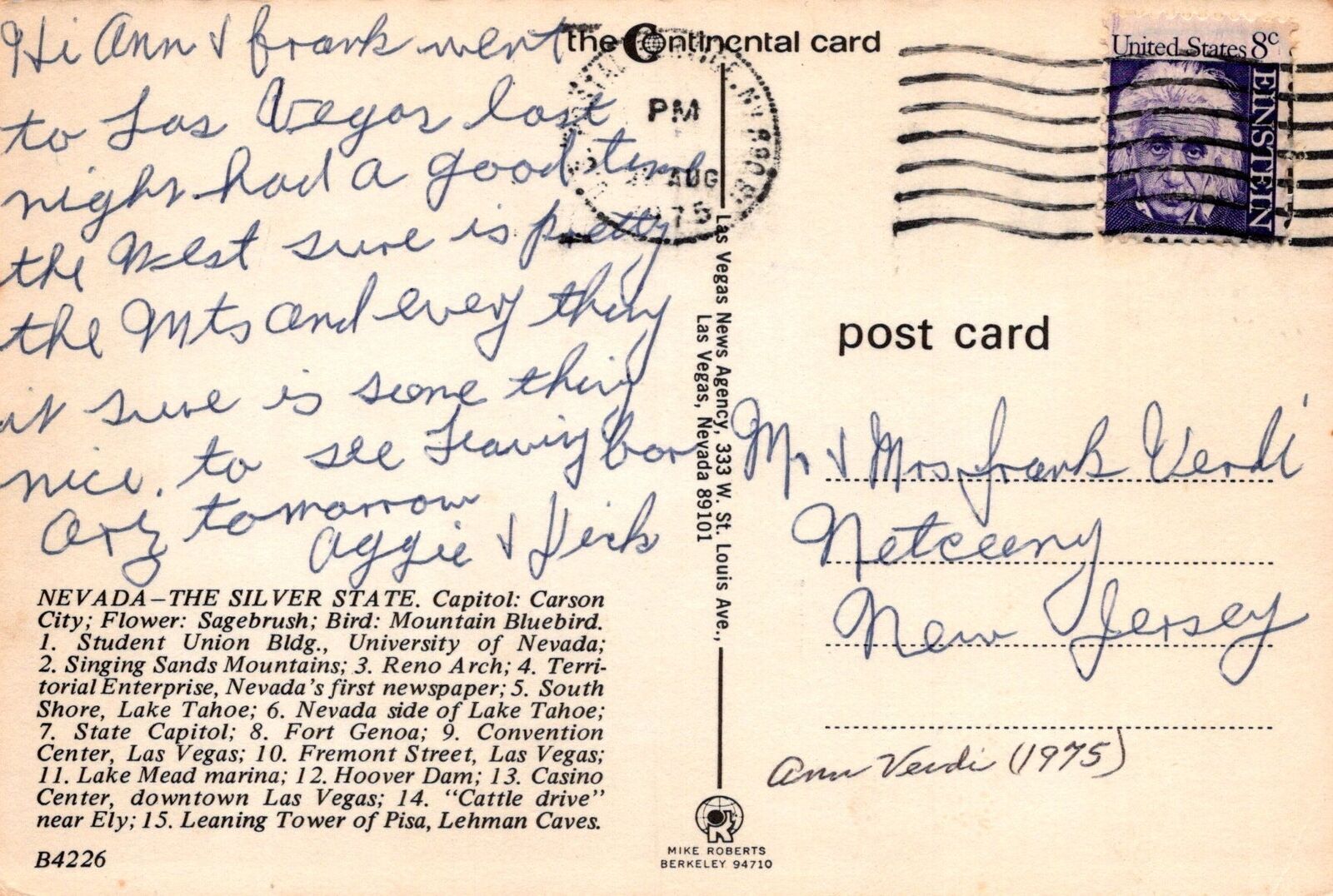 Vintage Postcard Continental Size Animated Pictorial MAP of Nevada ...