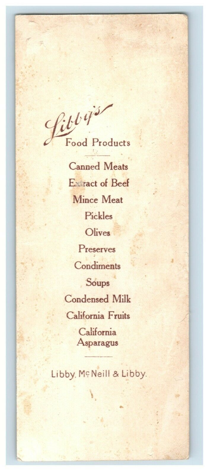 Victorian Bookmark Libby's Food Products A #5O | Ephemera - Chromo ...