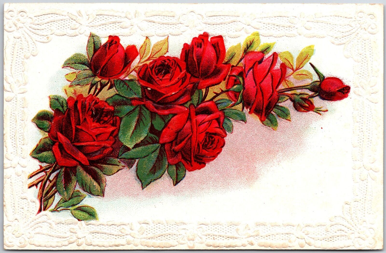 Flower Bouquet Roses Embossed Border Greetings And Wishes Card Postcard ...