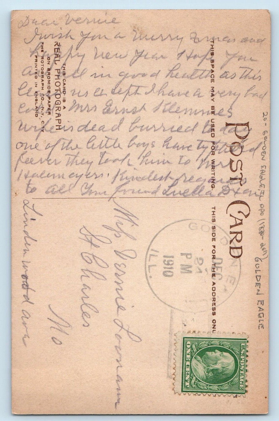 DPO (1880-1910) Golden Eagle IL Postcard Christmas Winter Scene Holly ...