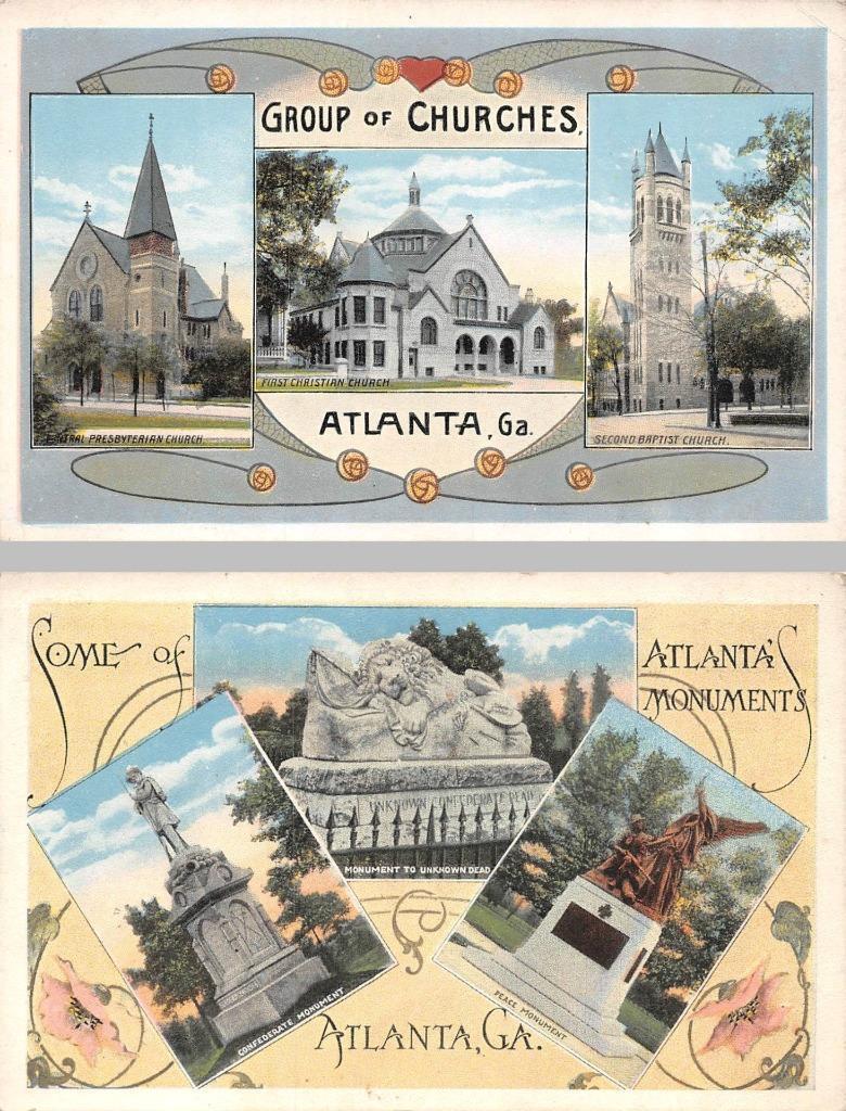 2~Postcards Atlanta, GA Georgia CHURCHES~Baptist++ & MONUMENTS ...
