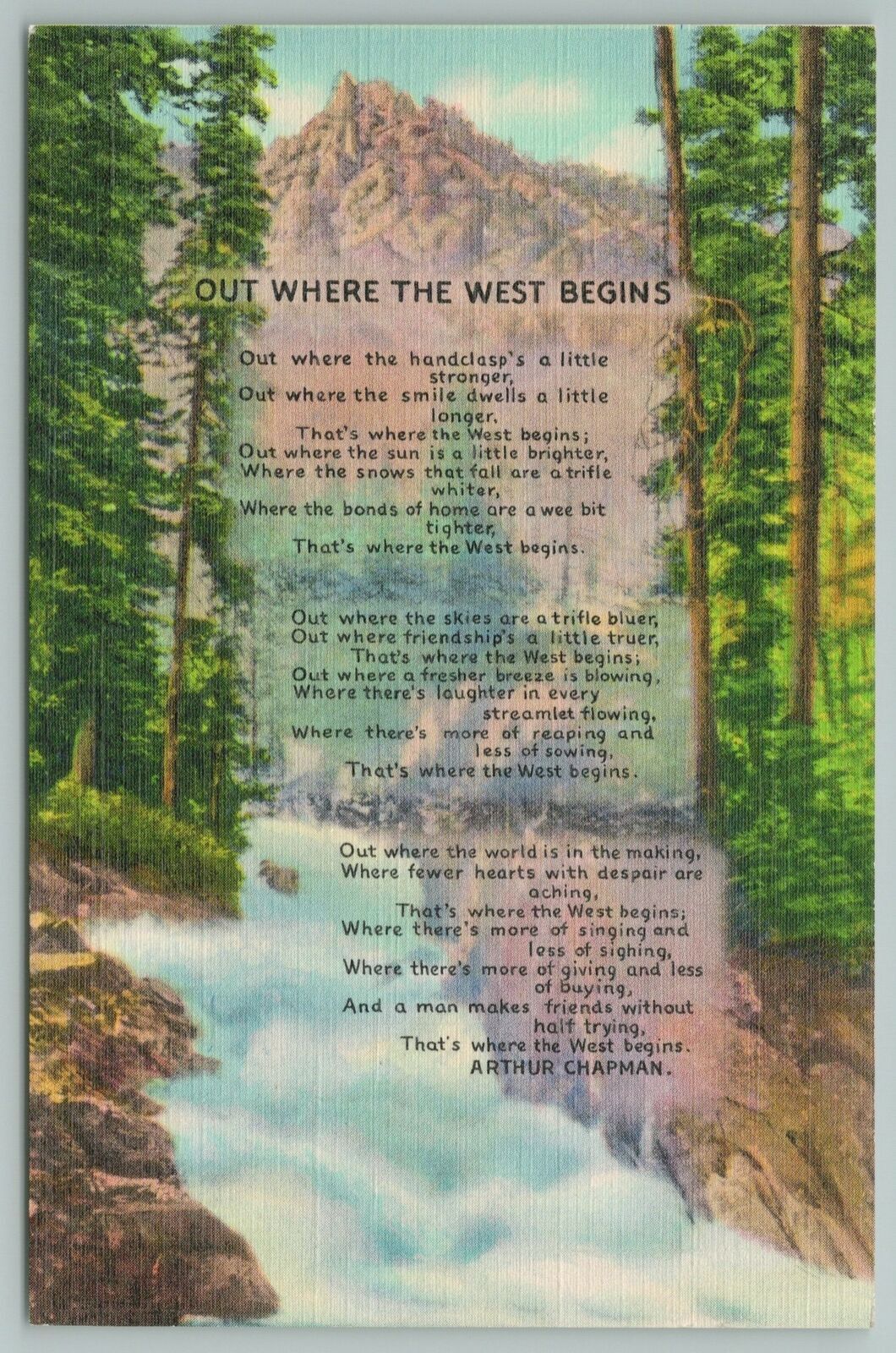 Colorado~Out Where the West Begins Poem & View of Rockies~1940s Linen ...