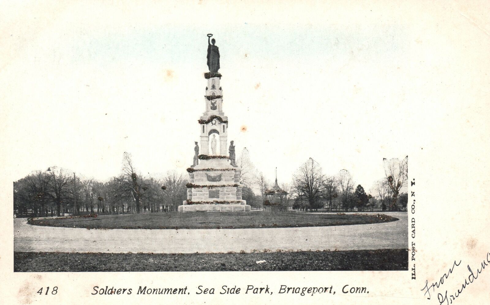 Vintage Postcard 1900's Soldiers Monument Sea Side Park Bridgeport ...