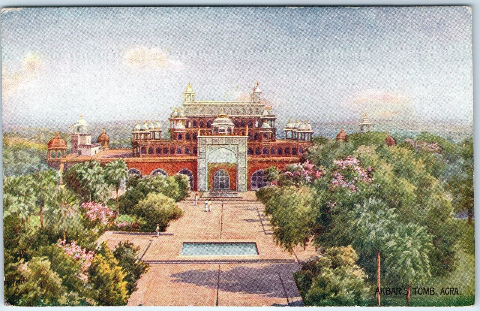 c1910s Agra, India Tomb of Akbar Birds Eye Raphael Tuck PC Art Oilette ...