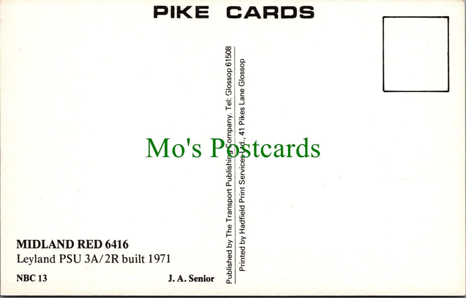 Road Transport Postcard - Midland Red 6416 Leyland PSU 3A Bus Ref ...