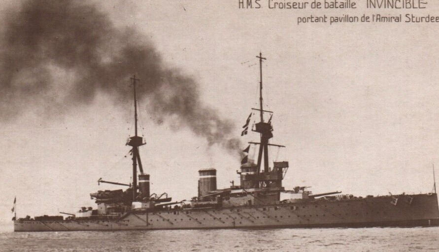Royal Navy Battleship HMS Invincible Admiral Sturdee Postcard c1910s ...