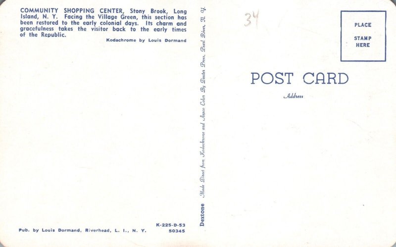 Vintage Postcard Community Shopping Center Stony Brook Long Island New ...