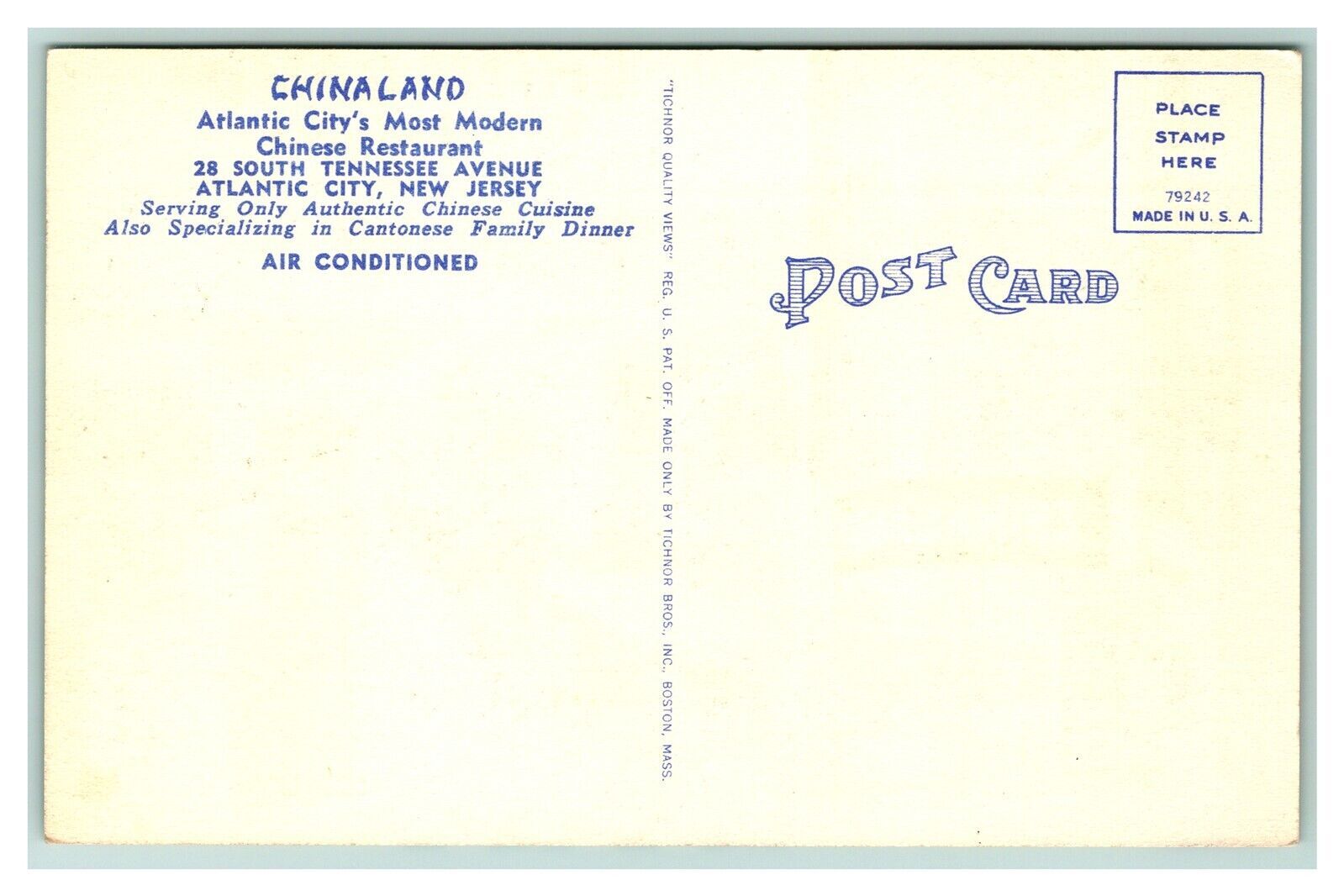 Art Deco China Land Restaurant Atlantic City New Jersey Advertising ...