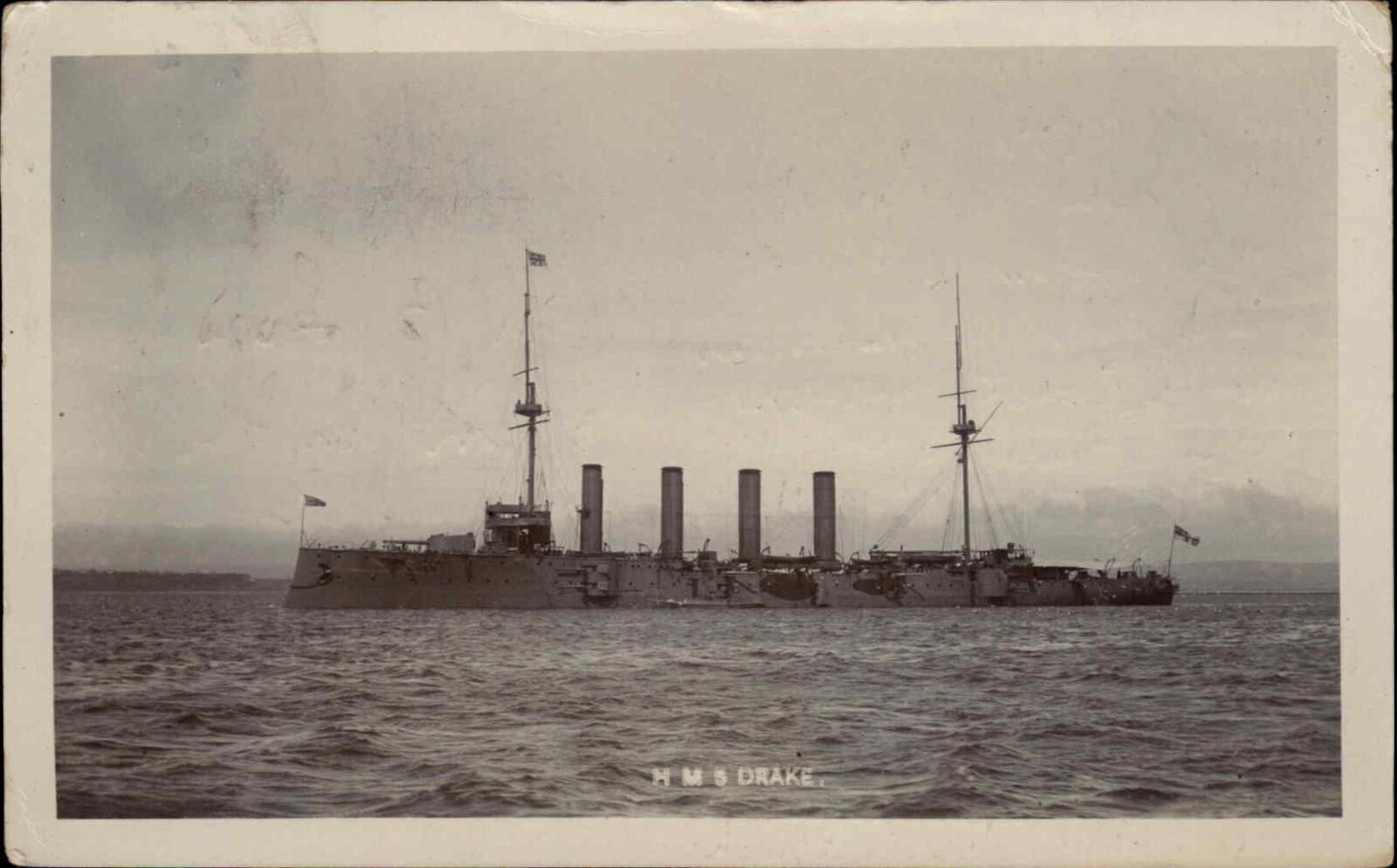 Antique 1908 RPPC BRITISH NAVY Battleship Military Ship HMS Drake ...