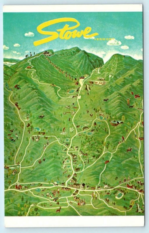 STOWE, Vermont VT Illustrated Map "SKI CAPITAL of the East" c1960s-70s ...