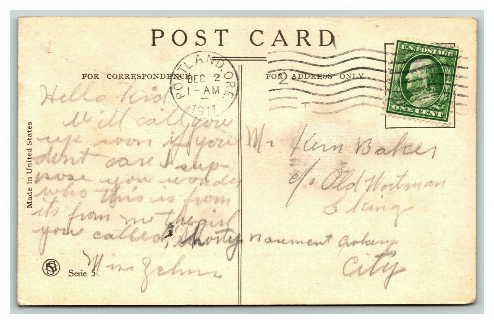 Vintage 1911 Colorized Photo Joke Postcard We'll seal it with a kiss ...