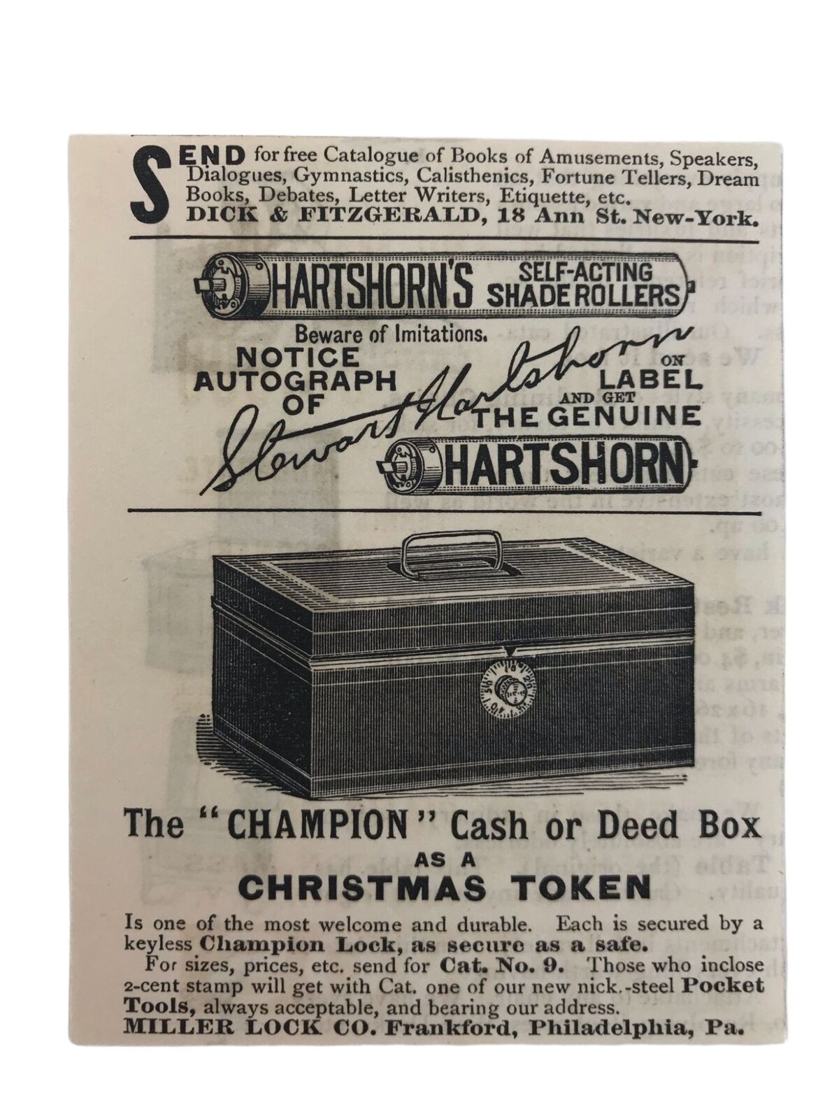 1889 Hartshorn's / Champion Cash Deed Box Victorian Print Ads Original ...