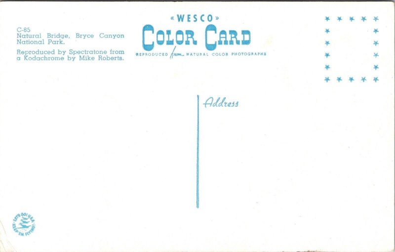 Natural Bridge Bryce Canyon National Park Wesco Color Card Mike Roberts ...