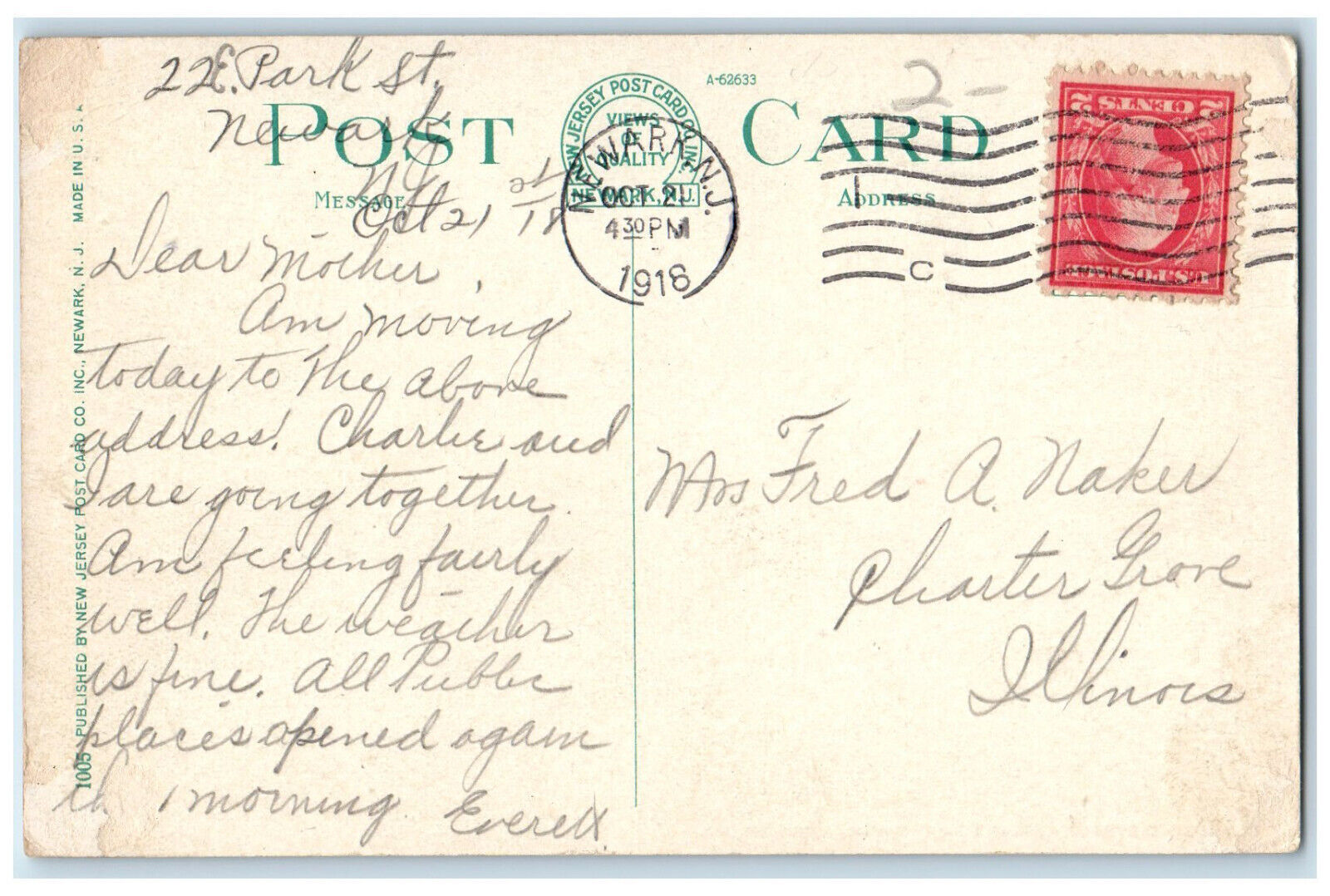 1918 Broad Street and Military Park Newark New Jersey NJ Antique ...