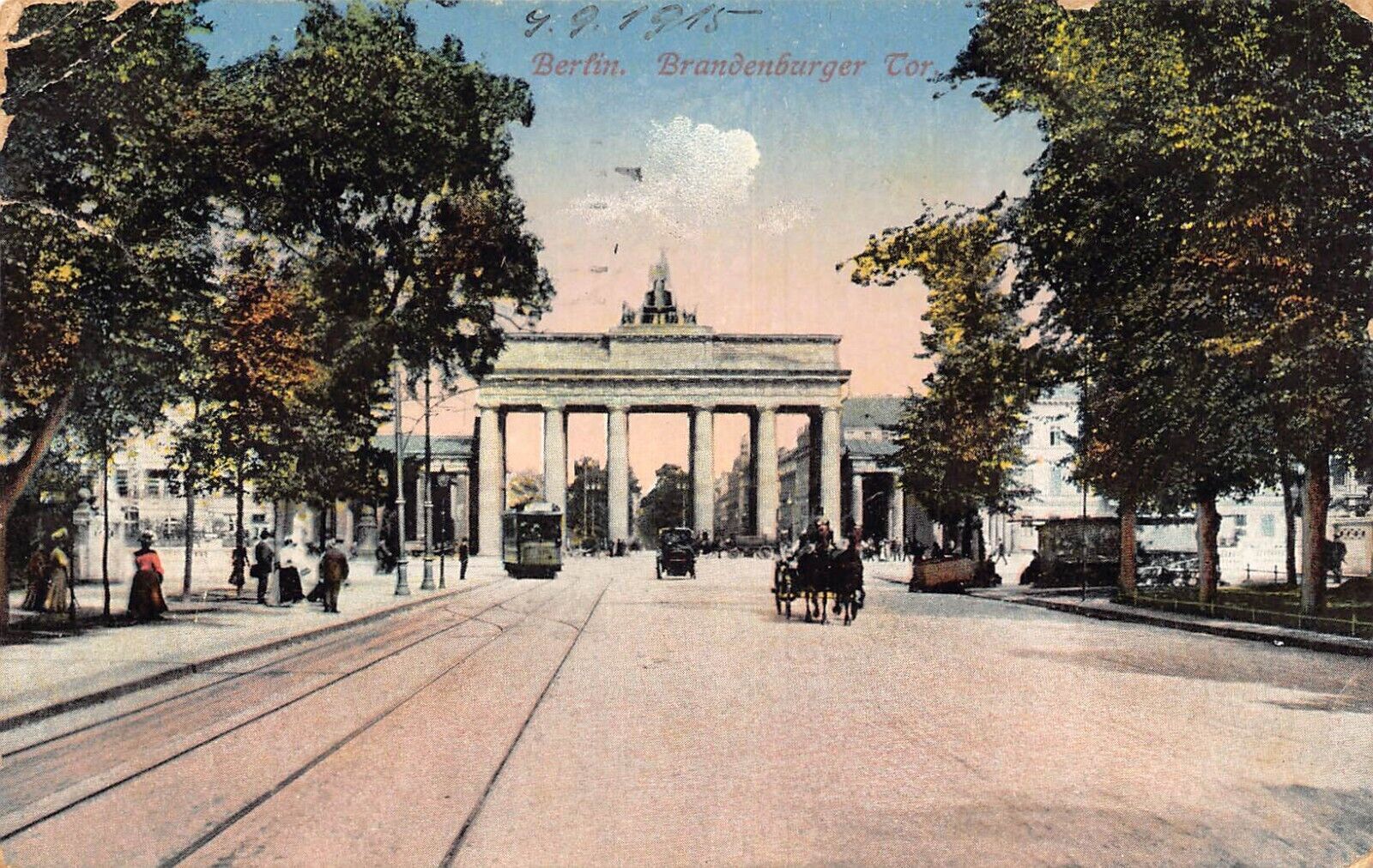A154 Germany 1915 Berlin Brandenburger Tor Gate Tram Carriage WWI field ...