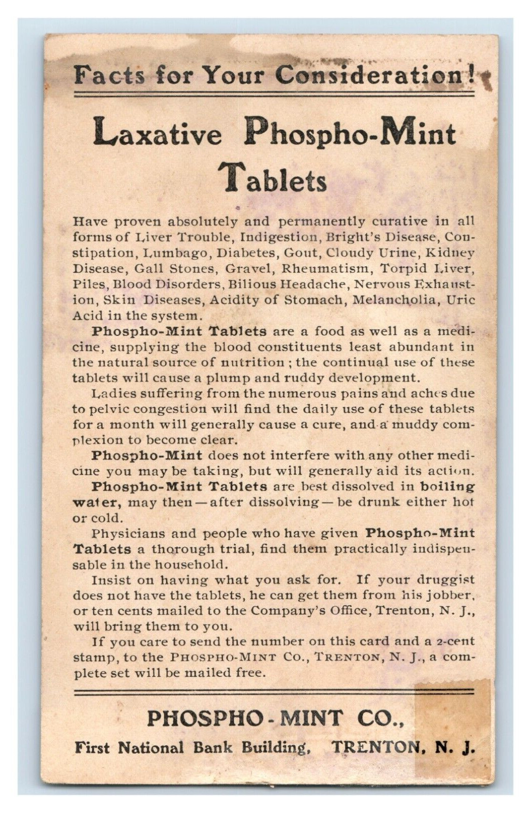 1880s Phospho Mint Co. Laxative Phospho Mint Tablets Girl White Rabbits ...