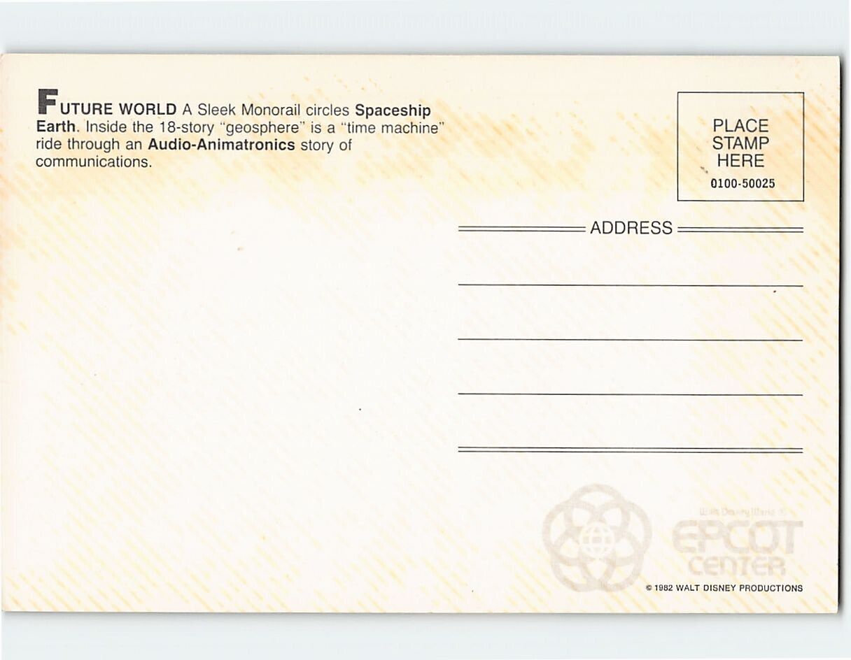 Postcard Future World, Spaceship Earth, Epcot Center, Walt Disney World ...