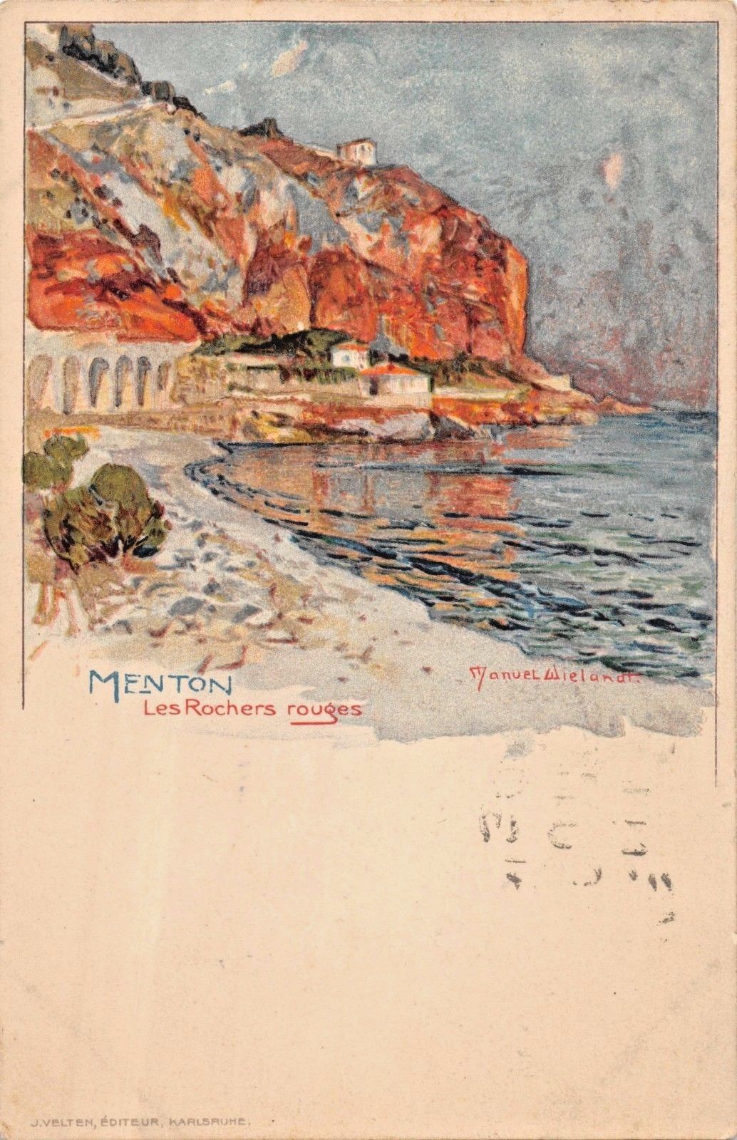 Menton France~Les Rochers Rouges-Manuel Wielandt German Artist Postcard ...