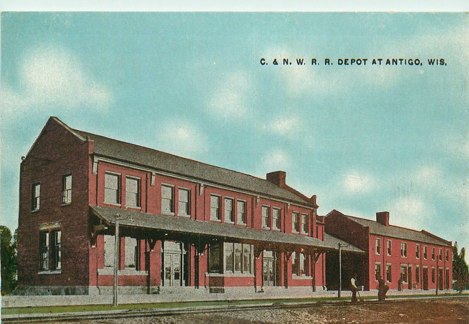c1910 C. & N. W. Railroad Depot ar Antigo, Wisconsin Vintage Postcard ...