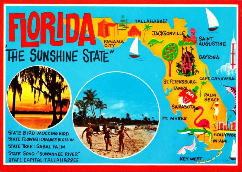 Postcard of Florida State Map 1980s #1 | United States - Florida ...