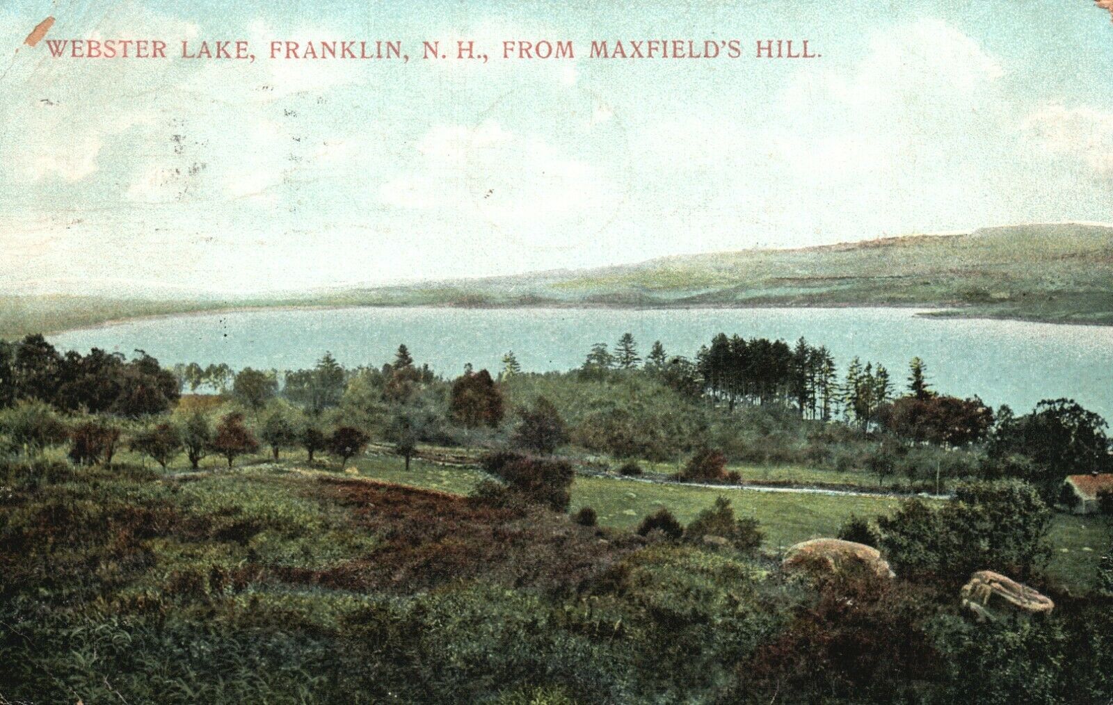 Vintage Postcard 1909 Webster Lake Franklin NH from Maxfields Hill Pub ...