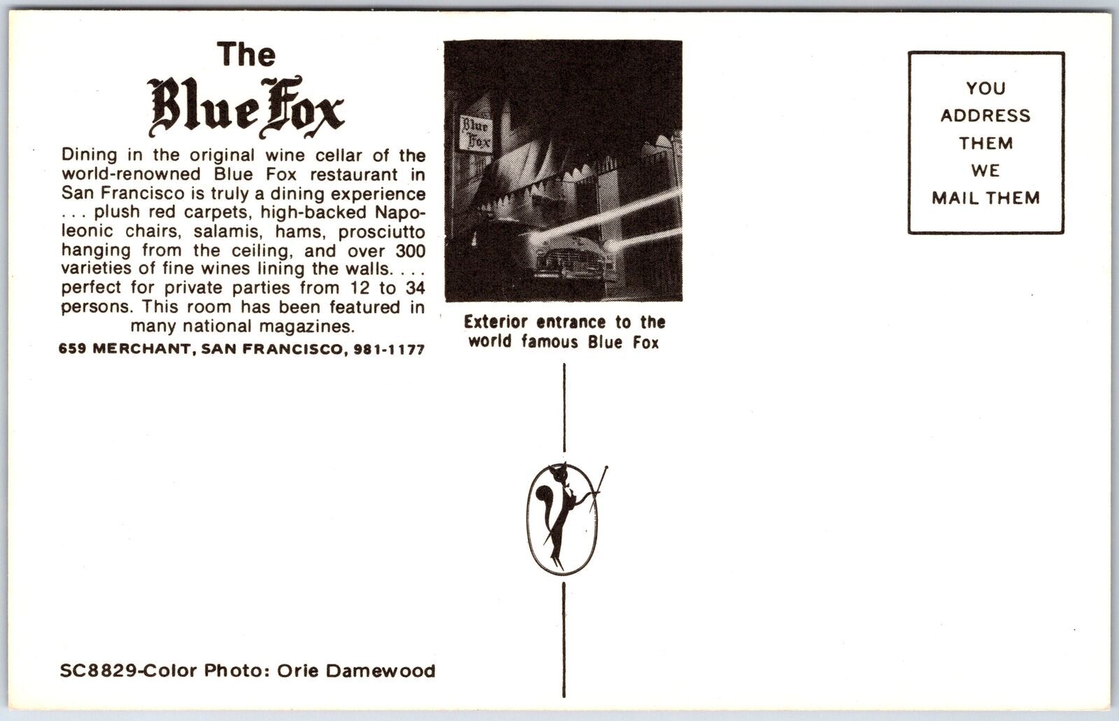 Vintage Postcard the Blue FOX Wine Cellar & Restaurant SAN Francisco ...