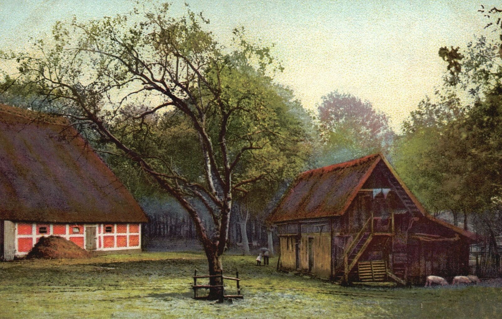 Vintage Postcard Scene On A Local House Simple Living Farming On The ...