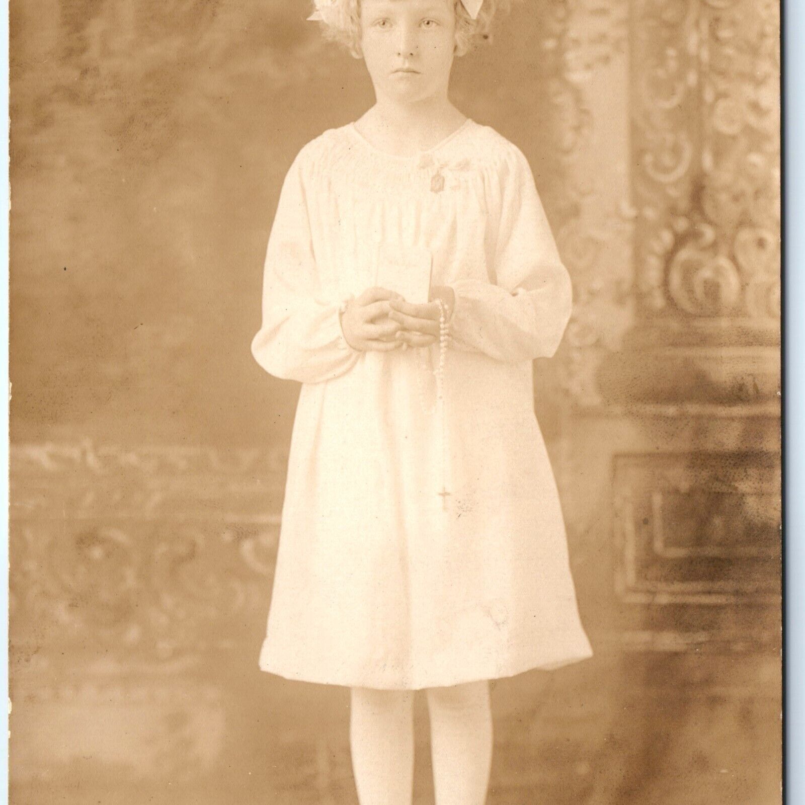1929 Adorable Little Church Girl RPPC Bible Rosary Real Photo Christian ...