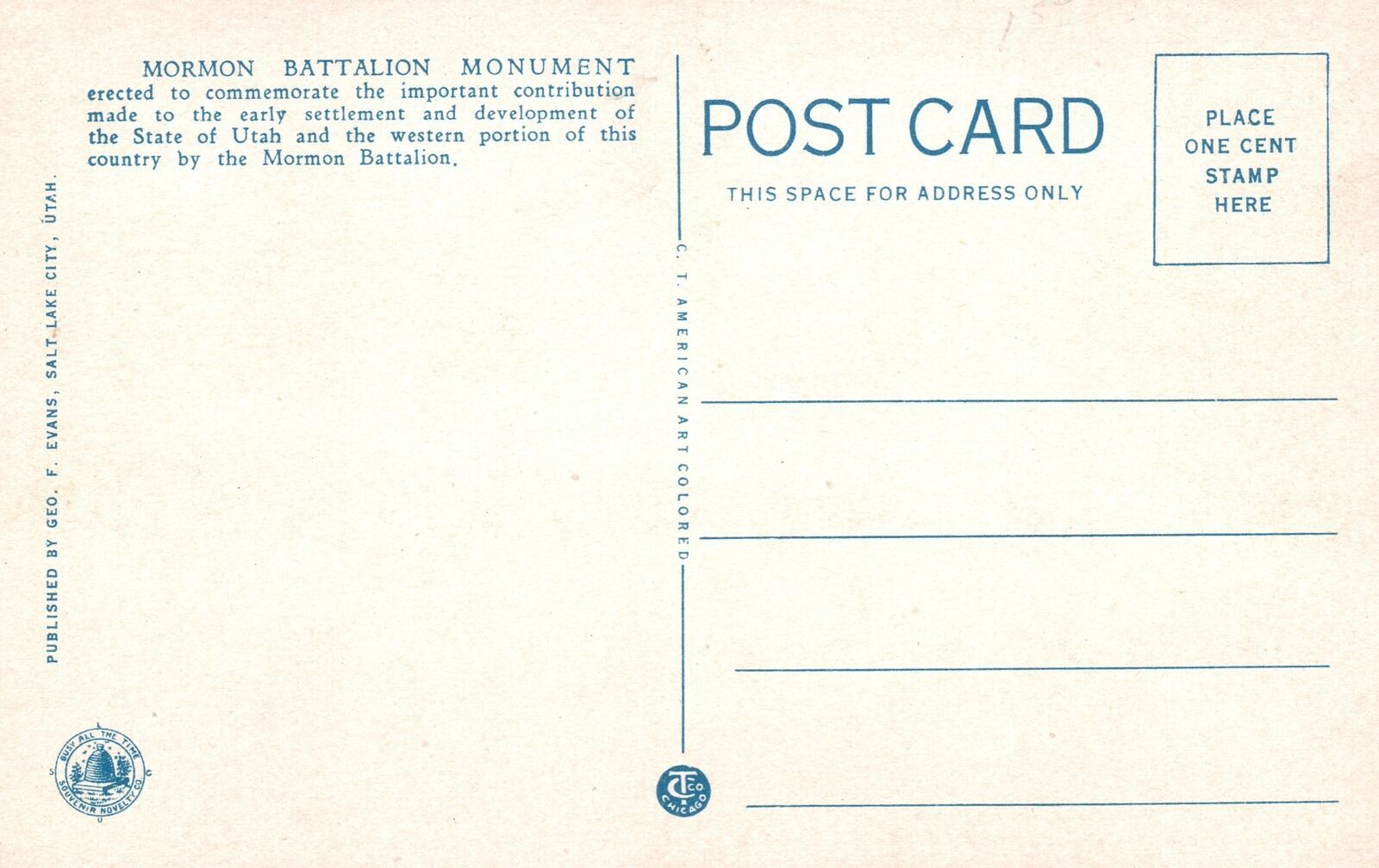 Vintage Postcard Mormon Battalion Monument Capitol Grounds Salt Lake ...