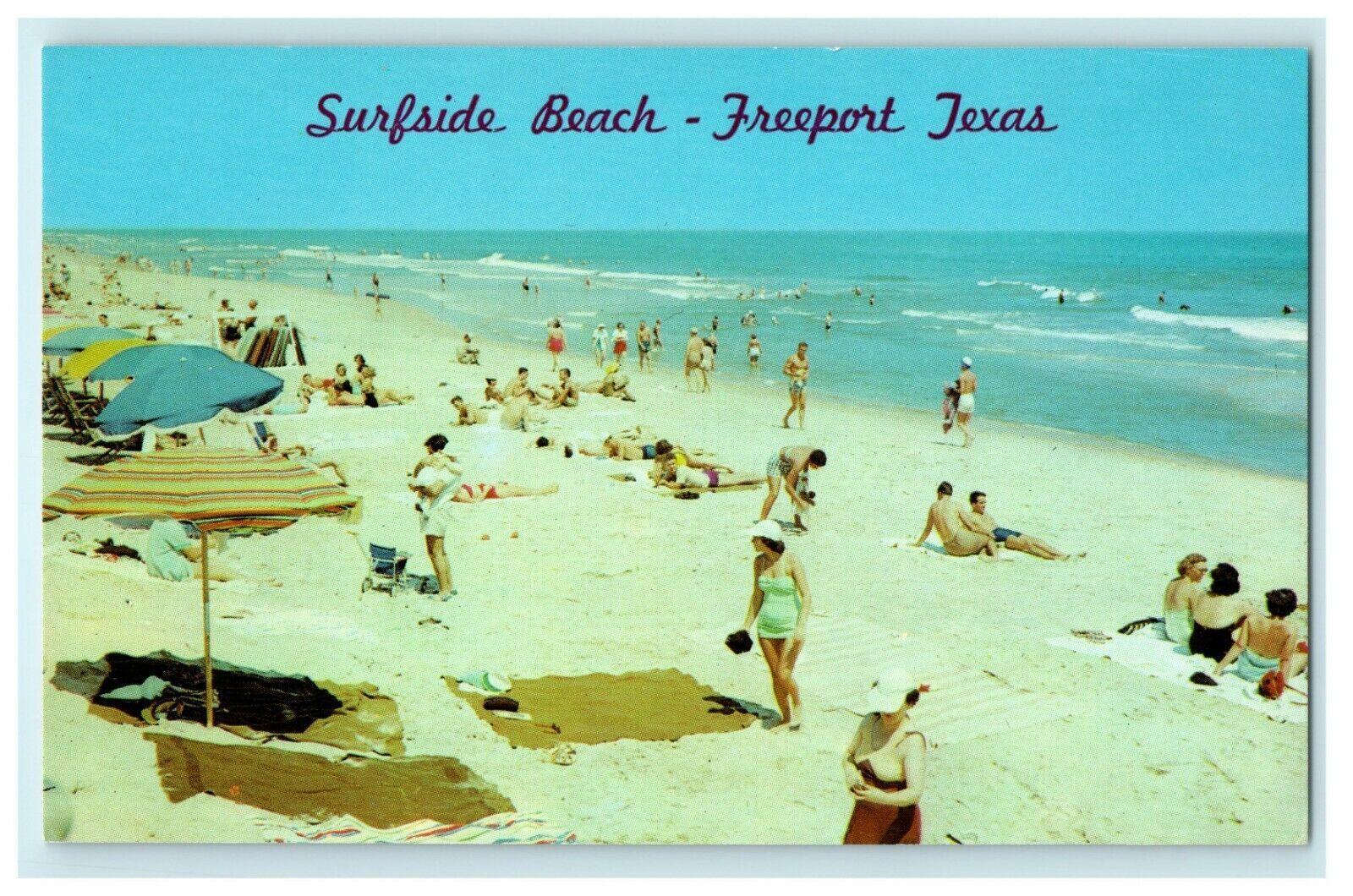 1960 People Swimming and Sunbathing Surfside Beach, Freeport, Texas TX ...