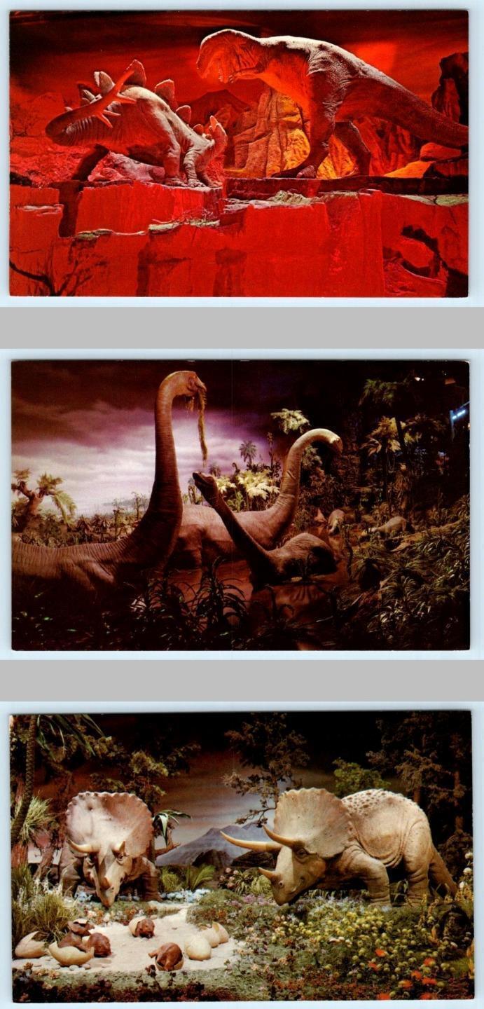 3 Postcards DISNEYLAND~Dinosaurs PRIMEVAL WORLD T-Rex, Brontosaurus ...