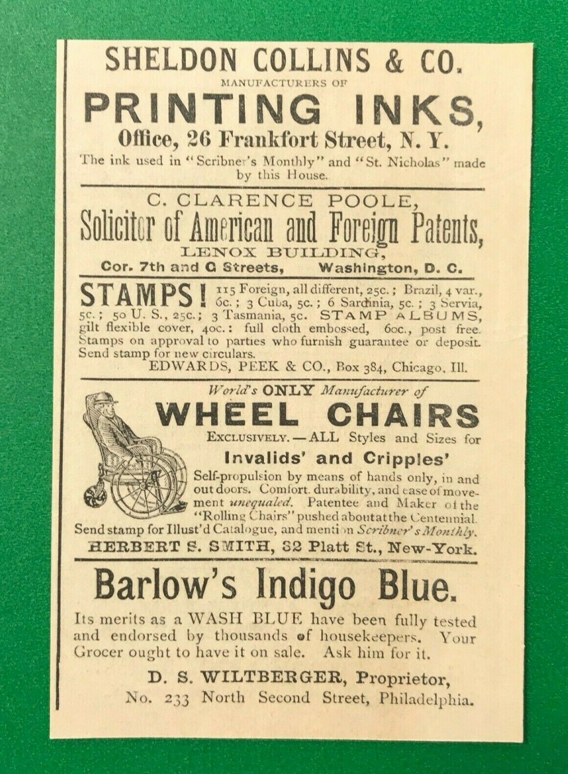 1880 Printing Inks Stamps Wheel Chairs Victorian Original Print Ads 2v1 ...