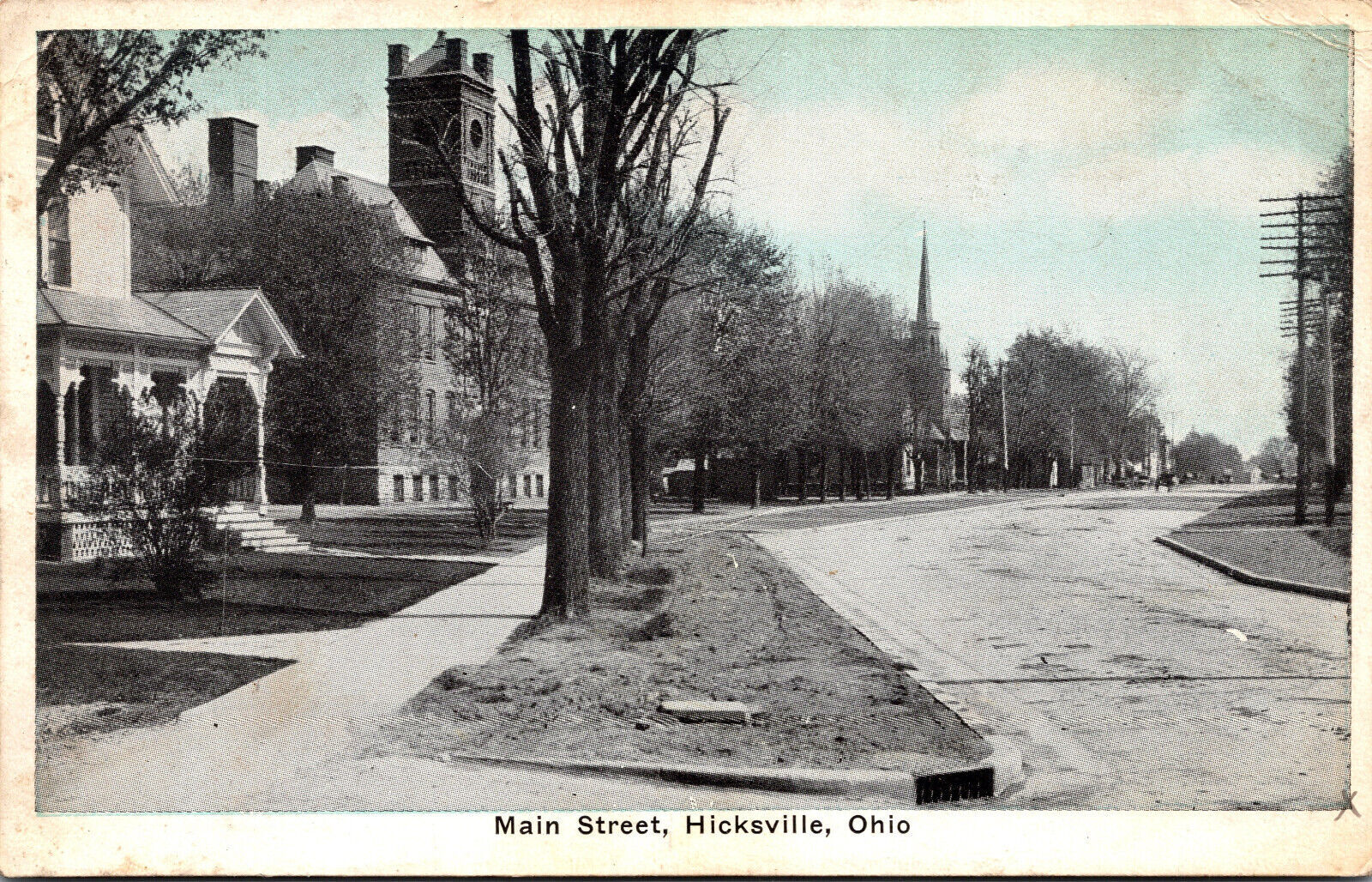 Hicksville, Ohio Main Street, Street View, Steepl, Church, Early 1900s ...