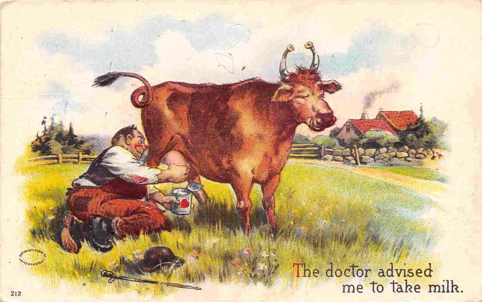 Doctor Advised Me To Take Milk Tramp Milking Cow 1909 postcard | Other ...