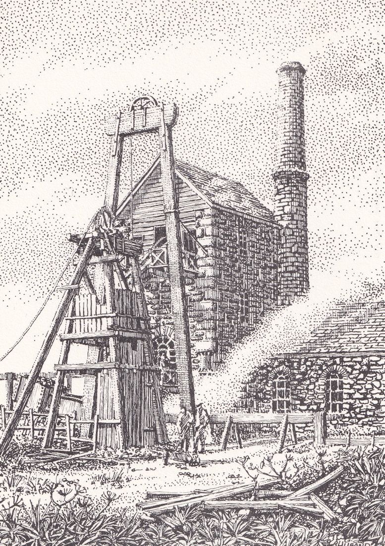 Victorian Cornish Mine Engine House Painting Sketch Cornwall Postcard ...