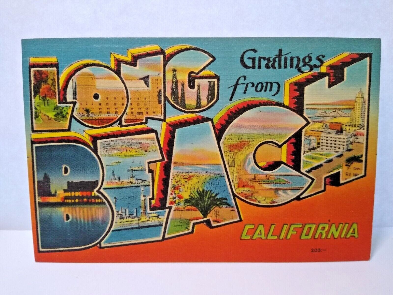 Greetings From Long Beach California Postcard Large Big Block Letter ...