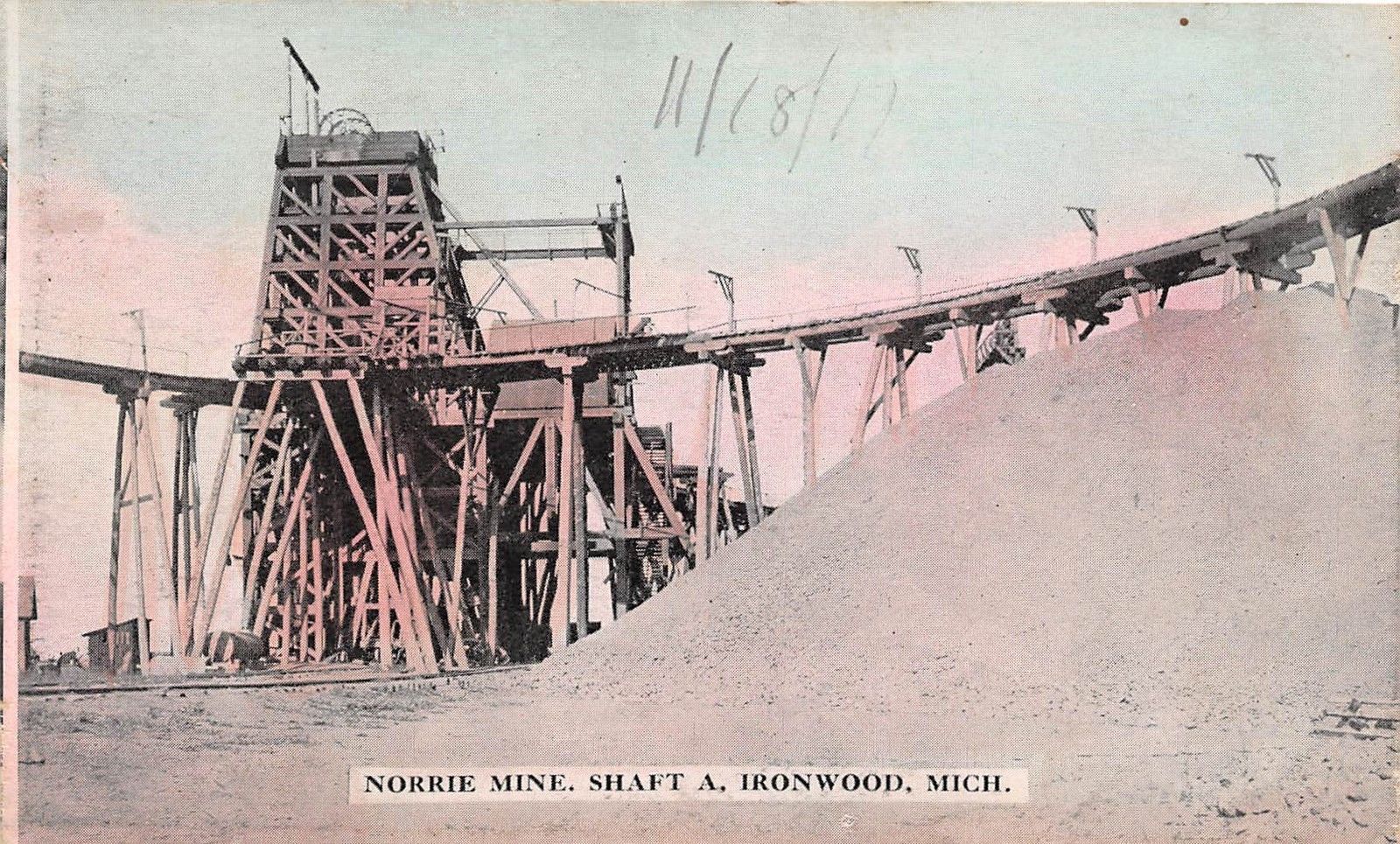 E38/ Ironwood Michigan Mi Postcard c1910 Norrie Mine Shaft A ...