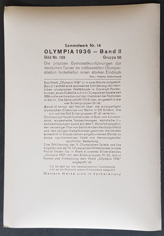 Rare Large Format Collector Photo Card 1936 Berlin Olympics ...