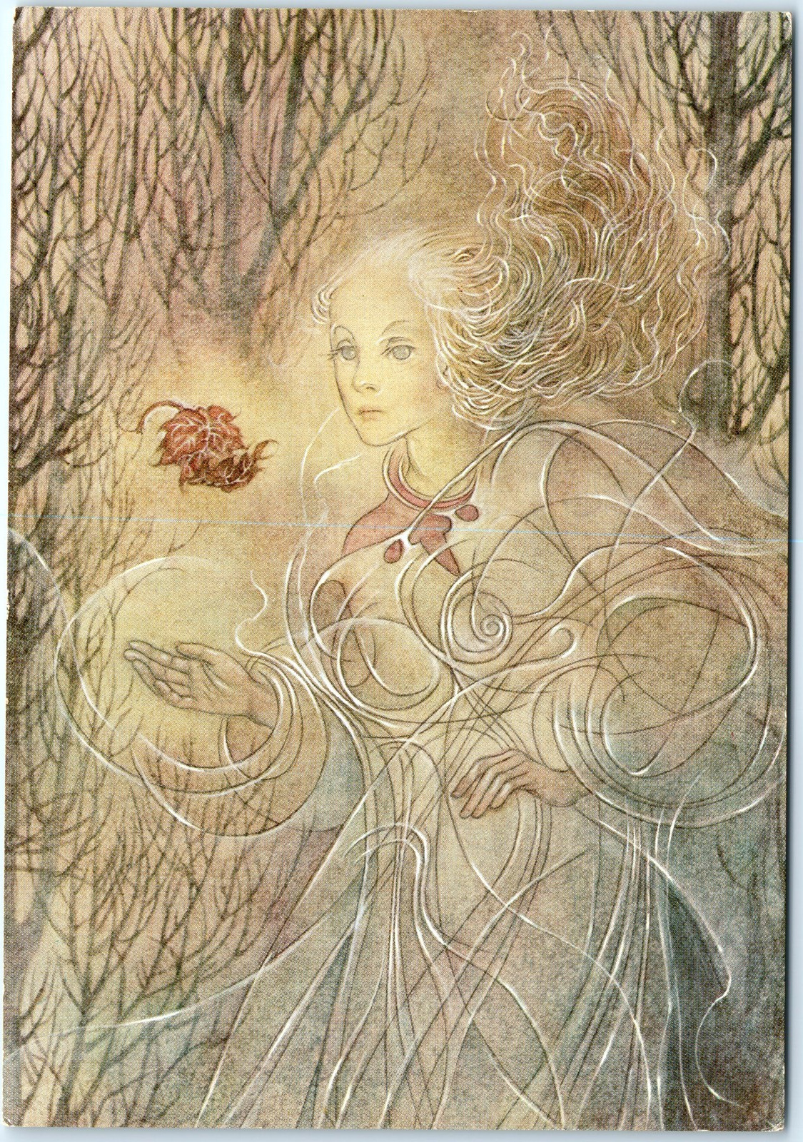 1975 Sulamith Wulfing Mystical Lady Falling Leaf Germany Fantasy Art ...