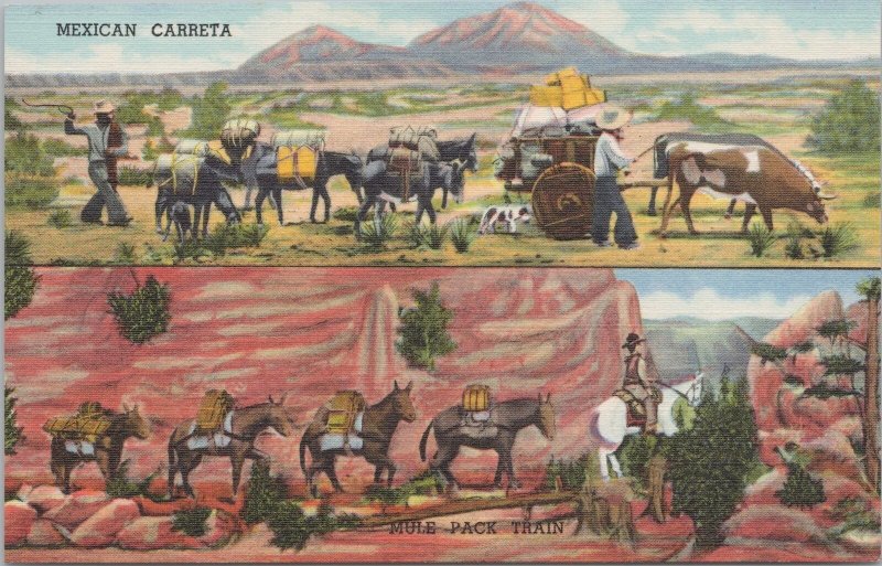Linen~Mexican Carreta & Mule Pack Train Dioramas State Museum~Vintage ...