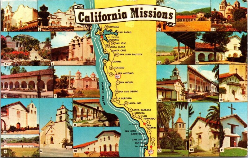 Historic Kings Highway US Hwy 101 Christian Mission Map CA Chrome WOB ...