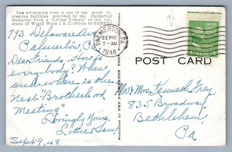 Palmerton PA Memorial Park & Swimming Pool Vintage Postcard | United ...