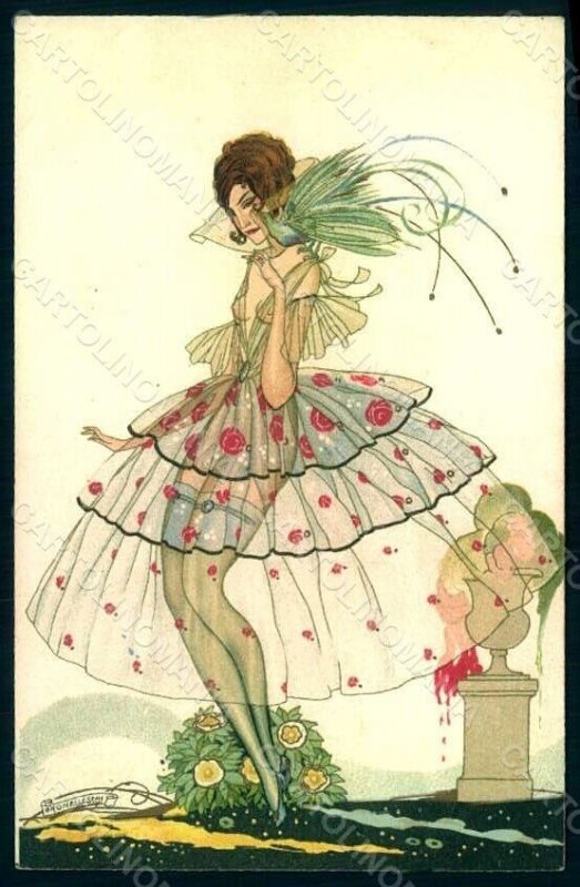 Artist Signed Brunelleschi Risque Lady Femme a Oiseau Art Deco s. 31-4 ...