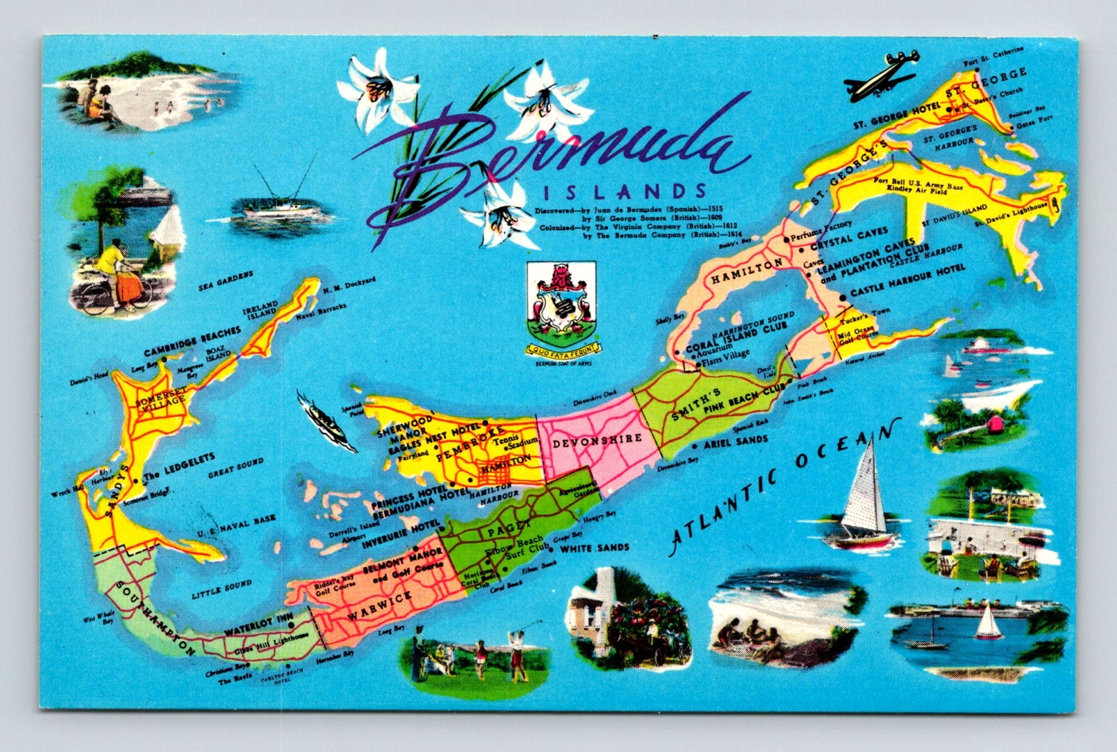 Bermuda Islands Map Scenic Multi View Cities Beaches Chrome UNP ...