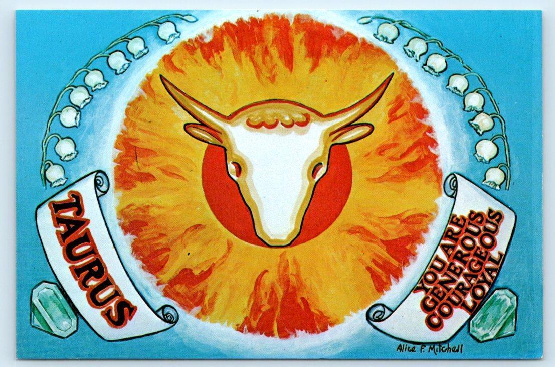 TAURUS Zodiac Sign Art ~ ALICE F. MITCHELL Art c1960s-70s Astrology ...