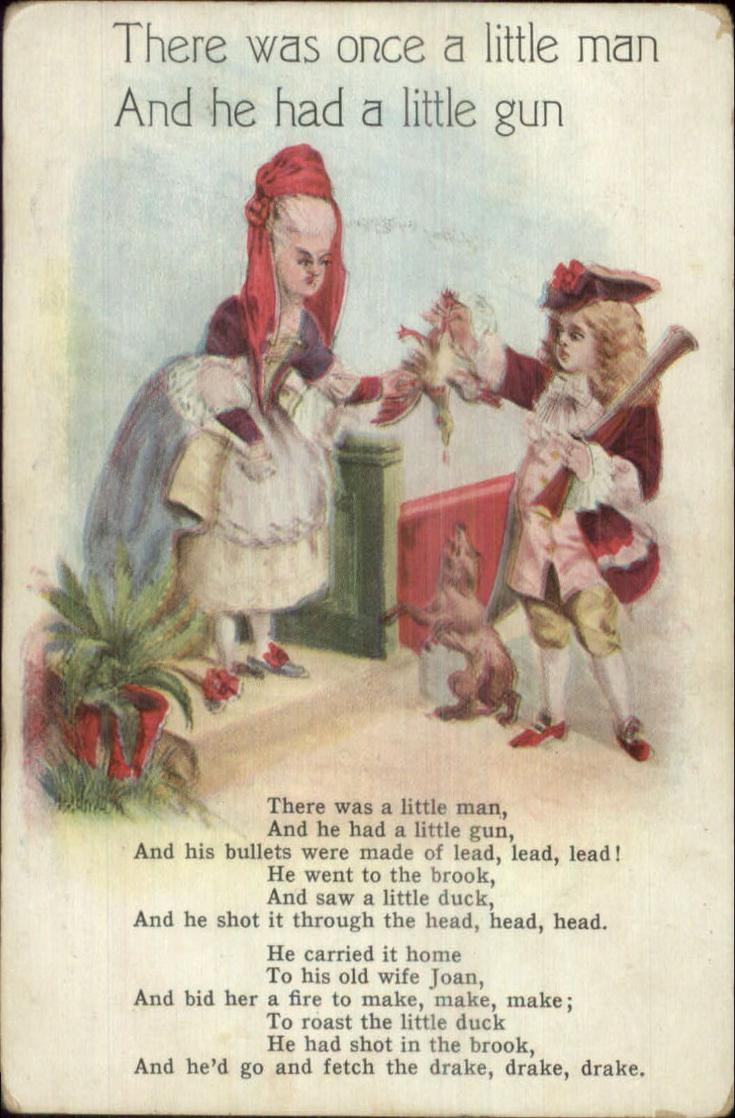 Nursery Rhyme ONCE A LITTLE MAN HAD A LITTLE GUN Poem c1910 Postcard ...