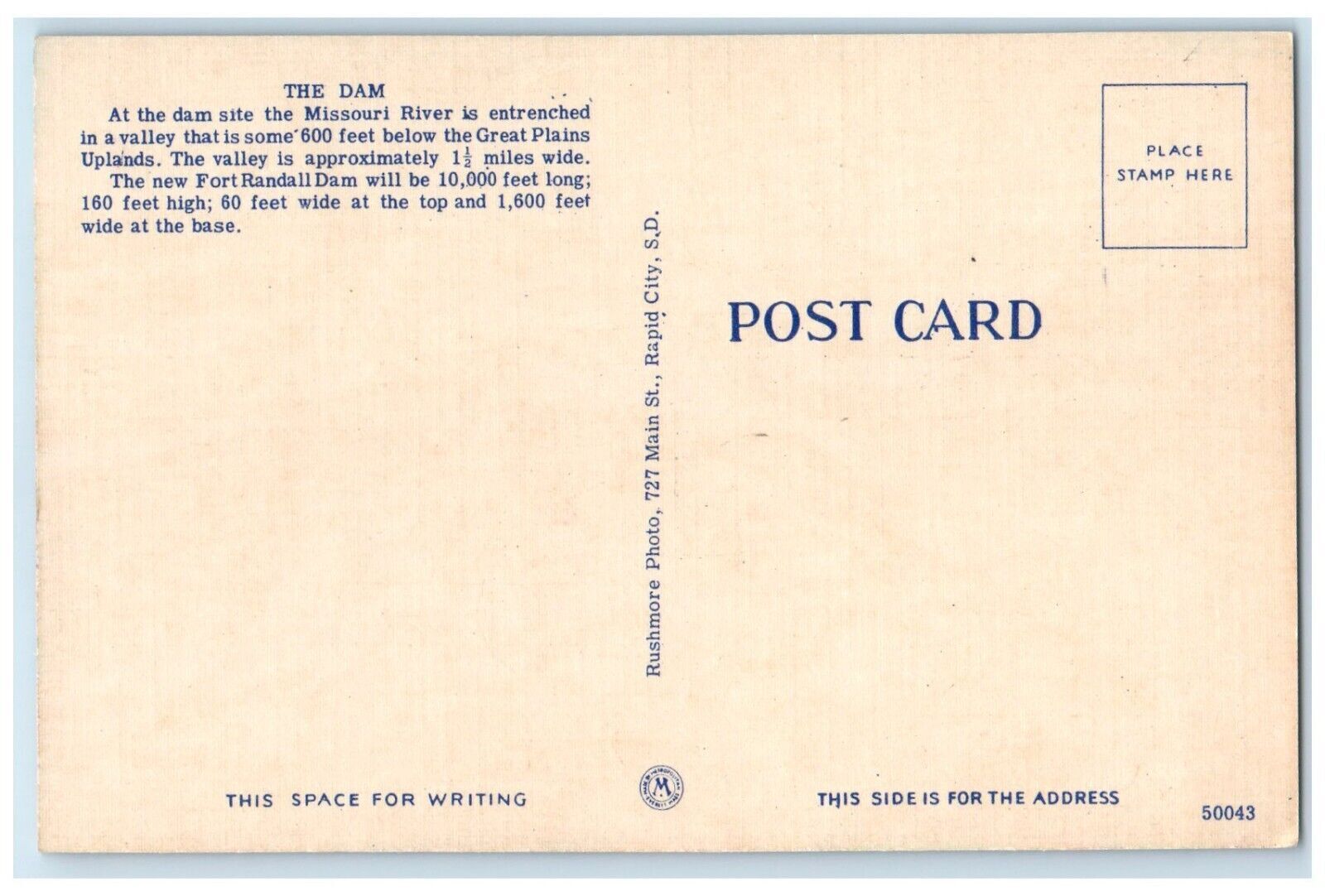 c1940 Birds Eye View Fort Randall Dam Pickstown South Dakota SD Vintage ...